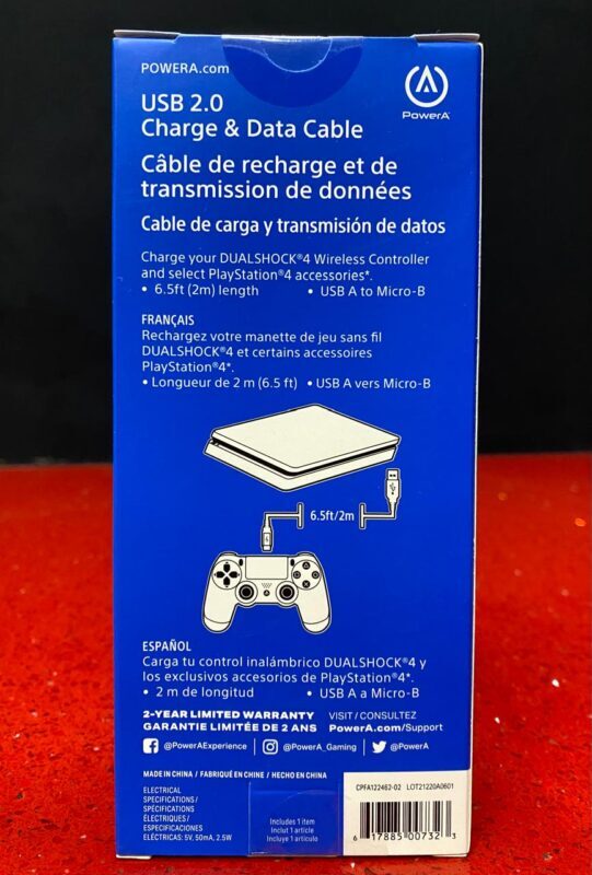 PS4 Cable USB Cargador de Control PowerA – GameStation
